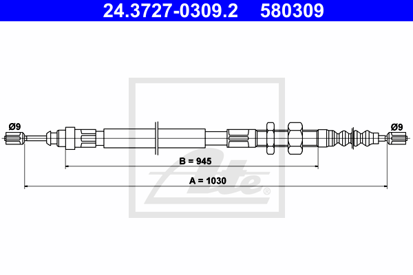 Câble de frein à main - ATE - 24.3727-0309.2 - Citroën XM (Y3) ( 05 ...